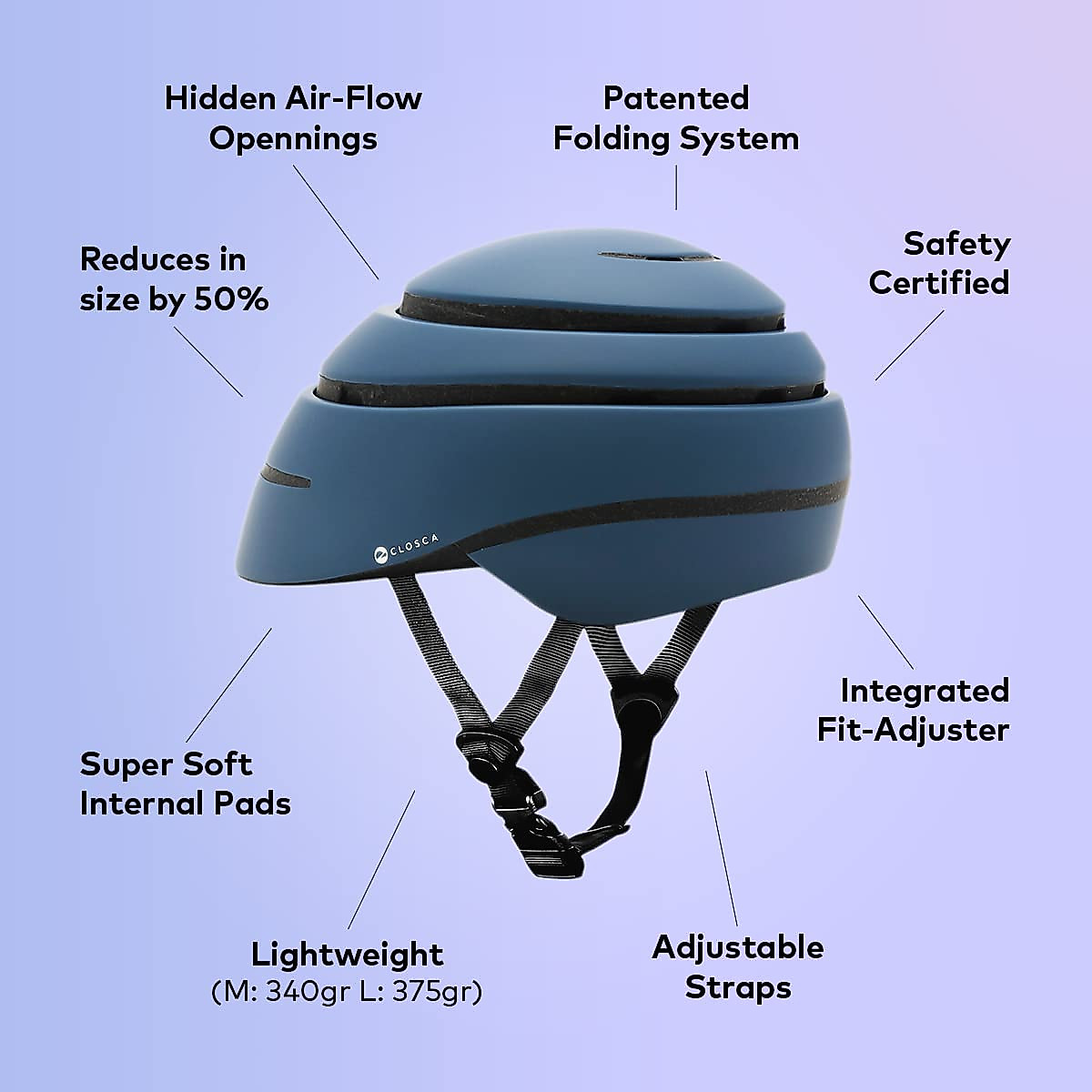 Closca Helmet Loop. Foldable Bike Helmet for Adults. Bicycle, Skateboard and Scooter Helmet. Award-Winning Helmet Design for Urban Cycling for Men and Women.