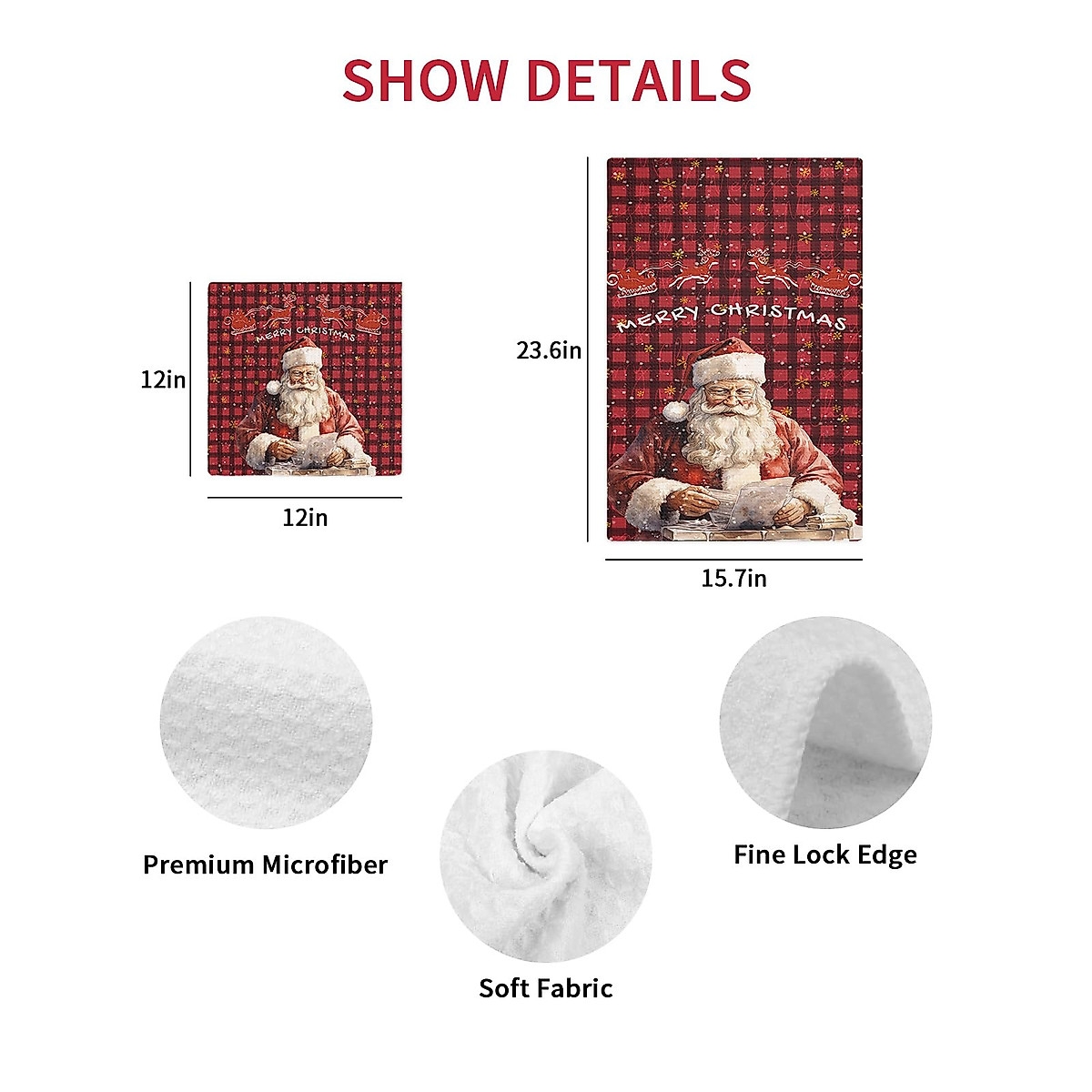 Onekaccu Watercolor Santa Claus Dish Towels Set, Waffle Weave Kitchen Towels Microfiber Towels Cleaning Christmas Elk Snowflake Red Soft Absorbent Dish Drying Towels Hand Towels 2 Pack 15.7x23.6 in