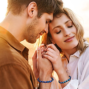 Hicarer Adjustable Mood Bracelet for Women 2 Pieces Dazzling Shimmer Color Changing Beads Based on Emotions Thermochromic Bead Bracelets Christmas Gift for Adult(Blue Rope)