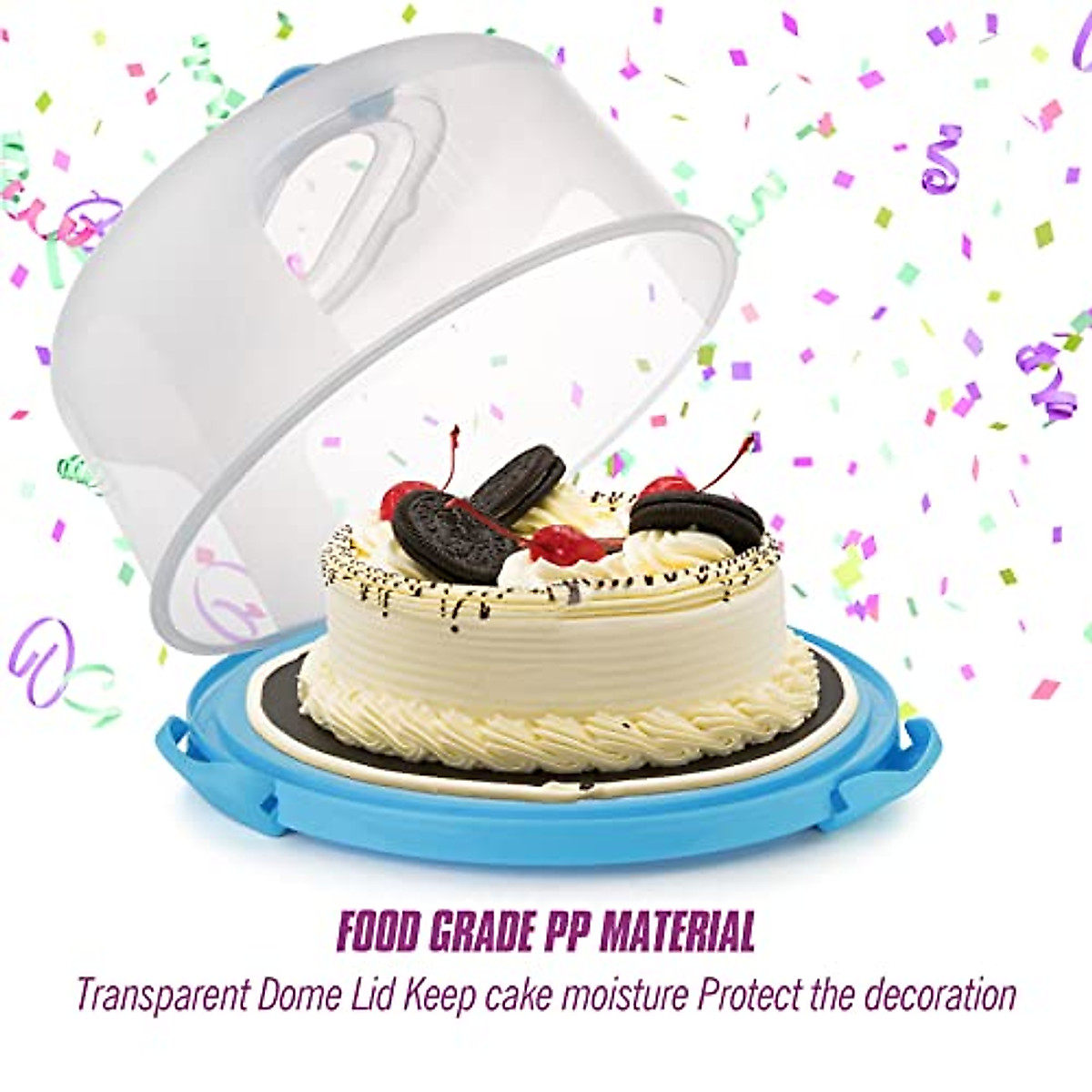 Zoofen Cake Carrier with Handle 10in Cake Stand Holder Round Container for 10in or Less Size(Blue)