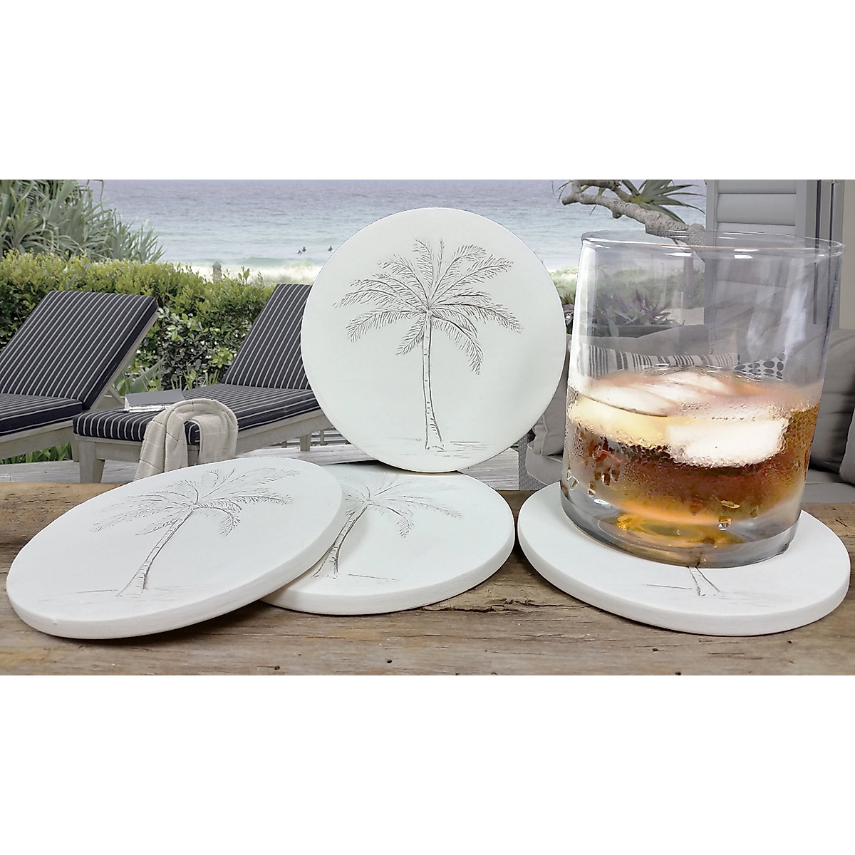Palm Tree Absorbent Drink Coaster set - Handmade by McCarter Coasters - 4.38 inch (4pc)