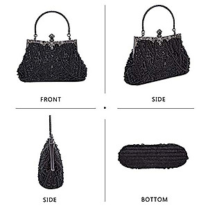Selighting 1920s Vintage Beaded Clutch Evening Bags for Women Formal Bridal Wedding Clutch Purse Prom Cocktail Party Handbags Black