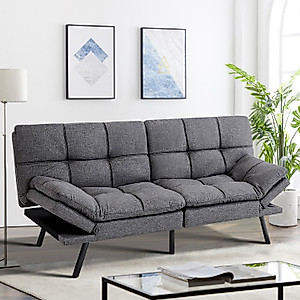 MUUEGM Futon Sofa Bed Couch Memory Foam Futon Bed Convertible Sofa Sleeper,Modern Love seat Splitback Sofa for Living Room,Office,Small Space,Apartment,Adjustable Backrests Armrests,71",Dark Grey