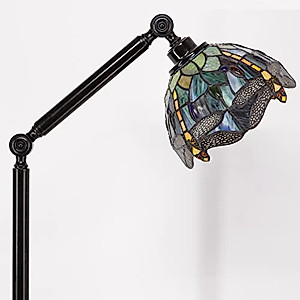 ZJART Torchiere Tiffany Floor Standing Thin Pole Lamp Stained Glass Dragonfly Arched Lamp Swing Arm Angle Adjustable Gooseneck Reading Light Conner Tall Uplight 8*8*72 Inch Decor Living Room Bedroom