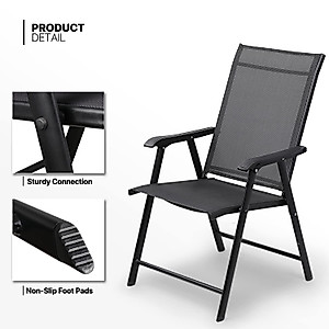 MoNiBloom Set of 2 Patio Outdoor Folding Chairs, Portable Dining Chairs with Armrest for Outside Garden Camping Backyard Poolside Beach Deck, Black