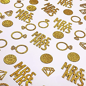 220 Pieces Gold Wedding Table Confetti, Mr and Mrs Gold Diamond Ring Paper Circle Dots Diamond Glitter Confetti for Marriage Ceremony Anniversary Valentine's Day