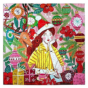 eeBoo Piece & Love: Ms. Santa's Reindeer - 500 Piece Puzzle - Adult Square Jigsaw, 23x23, Glossy Pieces, Christmas Holiday Themed