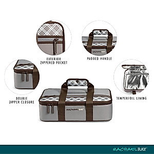 Rachael Ray Lasagna Lugger, Thermal Insulated Casserole Carrier for Hot or Cold Food, Lugger Tote for Pockluck, Parties, Picnic, and Cookouts, Fits 9" x 13" Baking Dish, Sea Salt Grey