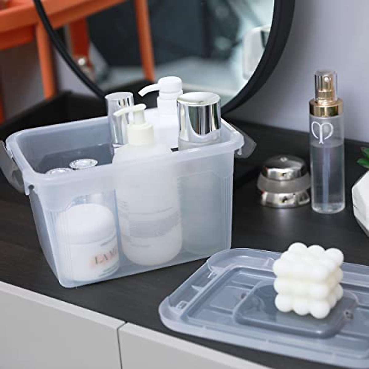 Citylife 6 Packs 5.3 QT Storage Bins with Lids Clear Plastic Bins with Grey Handle Stackable Storage Containers for Organizing