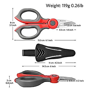 Asdirne 2 Pack Electrician Scissors, Heavy Duty Stainless Steel Sharp Blades and Soft Rubber Grip, Electrician Shears with Protective Cover, 6.1 Inch (Gray/Red)