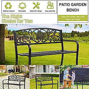 YIQIEDEY 500 Lb Heavy Duty & Durable 2-3 People Garden Bench, Patio Bench Outdoor Bench with Armrests, Comfortable Seat Furniture for Park Yard Deck Entryway, Black