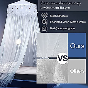 Jeteventy Bed Canopy, Princess Bed Curtain Net for Single to King Size,Bedroom Decoration of Round Lace Dome with Stainless Steel Hook,Quick Easy Installation (White)