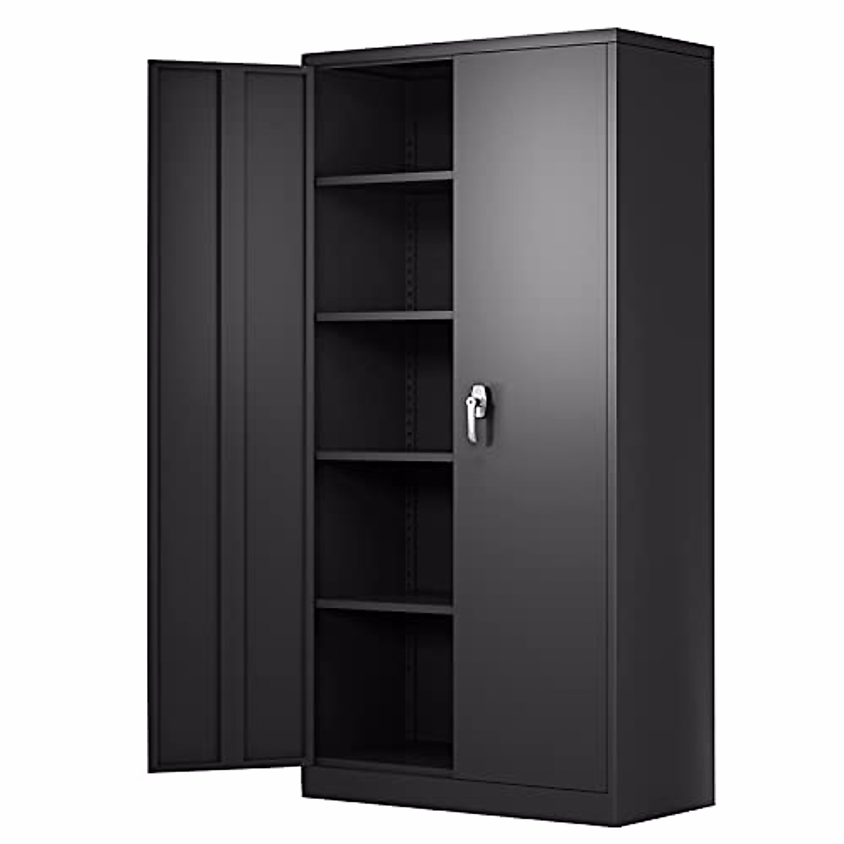 GREATMEET Metal Storage Cabinet with 4 Adjustable Shelves and Locking Doors, Tall Metal Utility Storage Cabinet, 72" H Locking Steel Storage Cabinet for Office,Pantry,Garage, Black