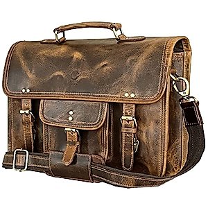 Leather Messenger Bag for Men - Full Grain Leather Briefcase Laptop Satchel Office Crossbody Travel Bag by Rustic Town (16 Inch, Brown)