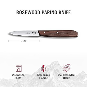 Victorinox Rosewood Paring Knife - Premium Kitchen Knife for Home Essentials - Cooking Knife Cuts Fruits & Vegetables with Ease - Wood Handle, 3.25"