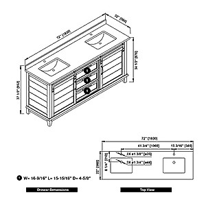 OVE Decors Edenderry 72" Double Undermount Sink Bathroom Vanity with Cultured Marble Countertop and Barn Doors, Pre-Assembled | Backsplash Included | 03 Drawers and Power Bar, 72 inches, Rustic Almond