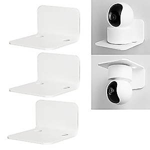 OAPRIRE White Floating Wall Shelves Set of 3 for Security Cameras, Baby Monitors, Speakers & More - Universal Acrylic Small Wall Shelf with Cable Clips, 10-Piece Strong Tapes, No Drill