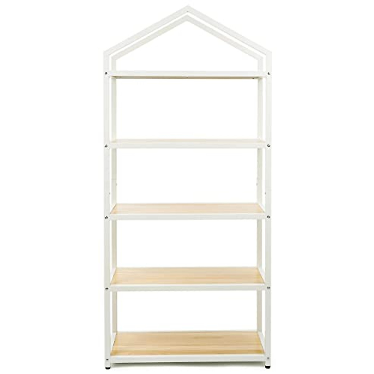 Displays2go 5-Tier Home or Retail Shelving Unit, Wrought Iron Frame, Open Back, Triangle Top Design - Ivory
