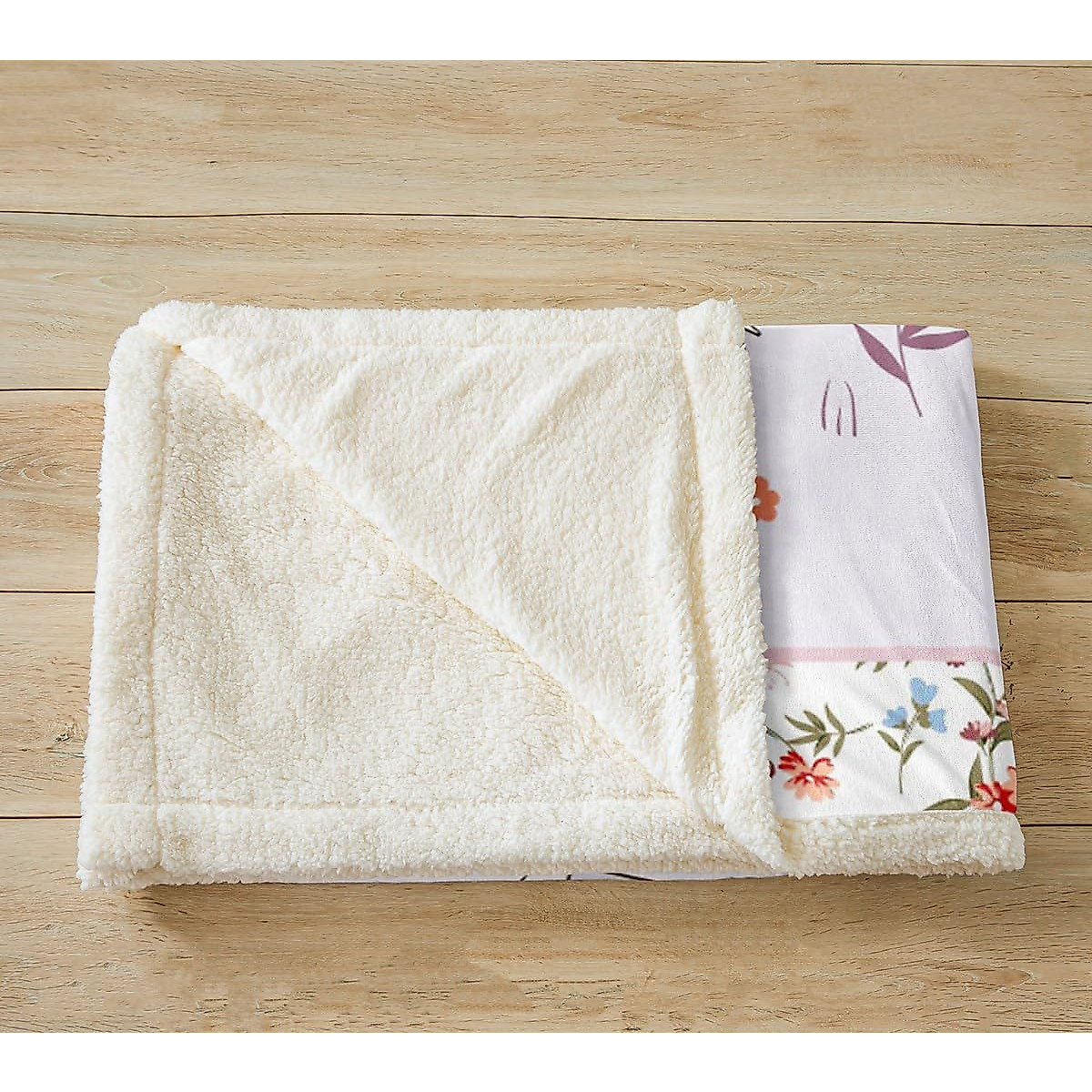 Mushroom Flowers Throws Blanket,Cute Mouse Birds Animals Cloud Sky Sherpa Blanket for Girls Teens, Hippie Floral Plaid Art Geometric Microfiber Fleece Blanket Room Decor, Throw Size (50 x 60 Inch)