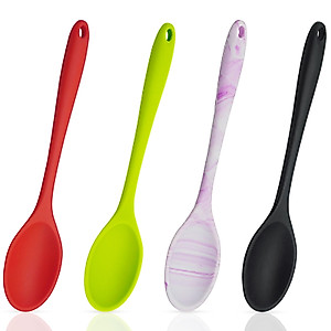4 Pcs Silicone Spoons for Cooking, 10.6'' Large Mixing Spoon for Cooking Heat Resistant Basting Spoon Serving Spoon, Non Stick Kitchen Utensil Spoons Set for Stirring, Mixing and Serving