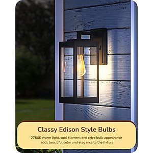 EDISHINE 6 Pack Dusk to Dawn LED Outdoor Light Bulb, Vintage Styled ST64 LED Edison Filament Bulb, 700LM 2700K Warm White with E26 Base, 8W Equivalent 60W, Light Sensing Outdoor, UL Listed