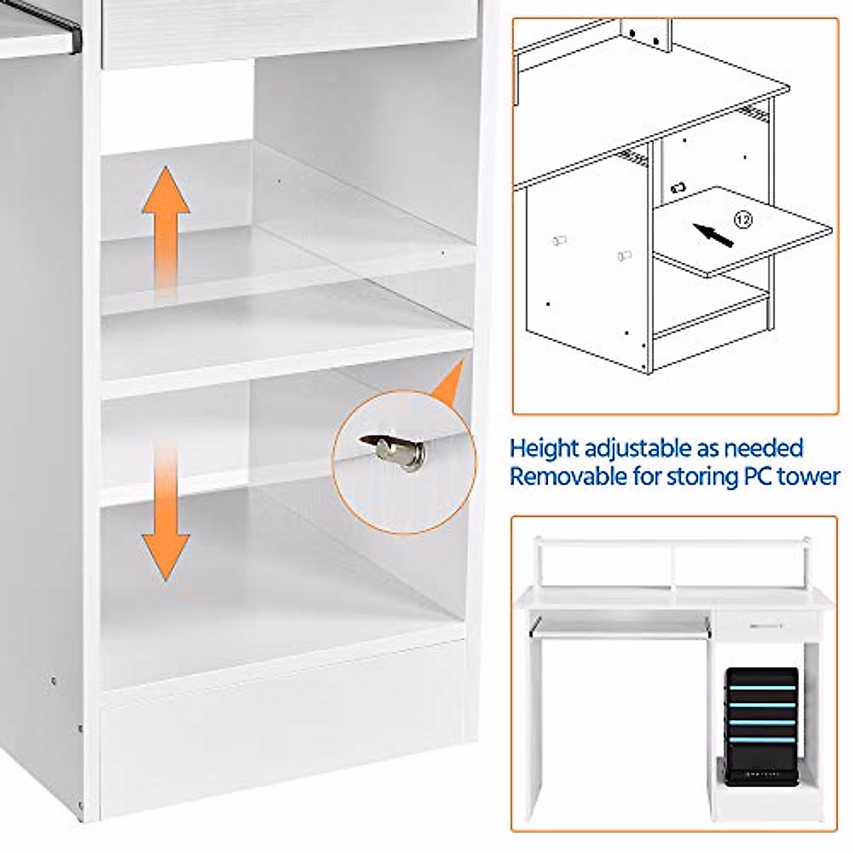 Yaheetech Desk with Keyboard Tray, Home Office Computer Desk Wooden PC Laptop Desk, Morden Sturdy Study Writing Table, White