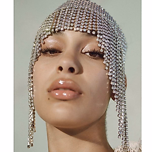 STONEFANS Gatsby Rhinestone Cap Headpiece 1920s Silver Head Chain Flapper Hairpieces Jewelry Belly Dance Cleopatra Hair Accessories for women (silver)