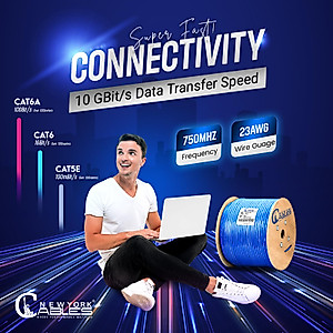 NewYork Cables Cat6a Riser Cable 1000ft - Certified 100% Solid Bare Copper Cat 6a Ethernet Cable – CMR, 23 AWG, 750 MHz, PoE++ - Unshielded Twisted Pair (UTP) -10 GB High Speed for Networking & Gaming