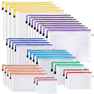 Mesh Zipper Pouch 30PCS Waterproof Zipper Bags 8 Sizes 8 Colors Plastic Document Pouch for Organizing School Supplies, Office Appliances, Home Organize and Travel Storage