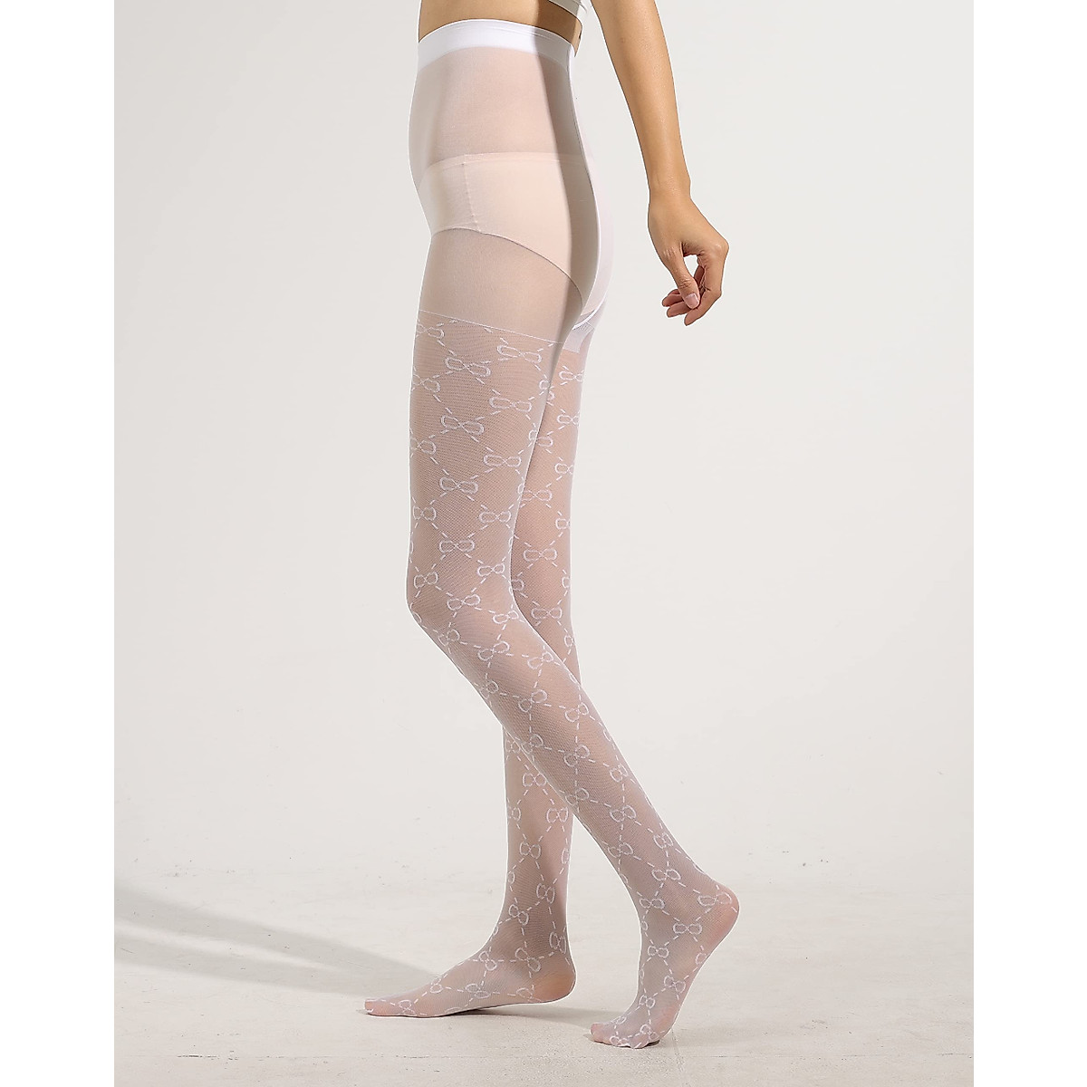 Sahabowi Women's Sexy Sheer Tights, High Waist Pantyhose, Vintage Control Top Stockings, CC Silk Jacquard White(LW2022111242,1pcs)