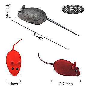 Andiker 3Pcs Cat Mouse Toy, Flocking Squeaking Mouse Cat Toy 3 Random Colors Soft Small Cat Toys for Indoor Cats Interactive Cat Toy for Cats and Kitten to Catch and Bit (3pcs)