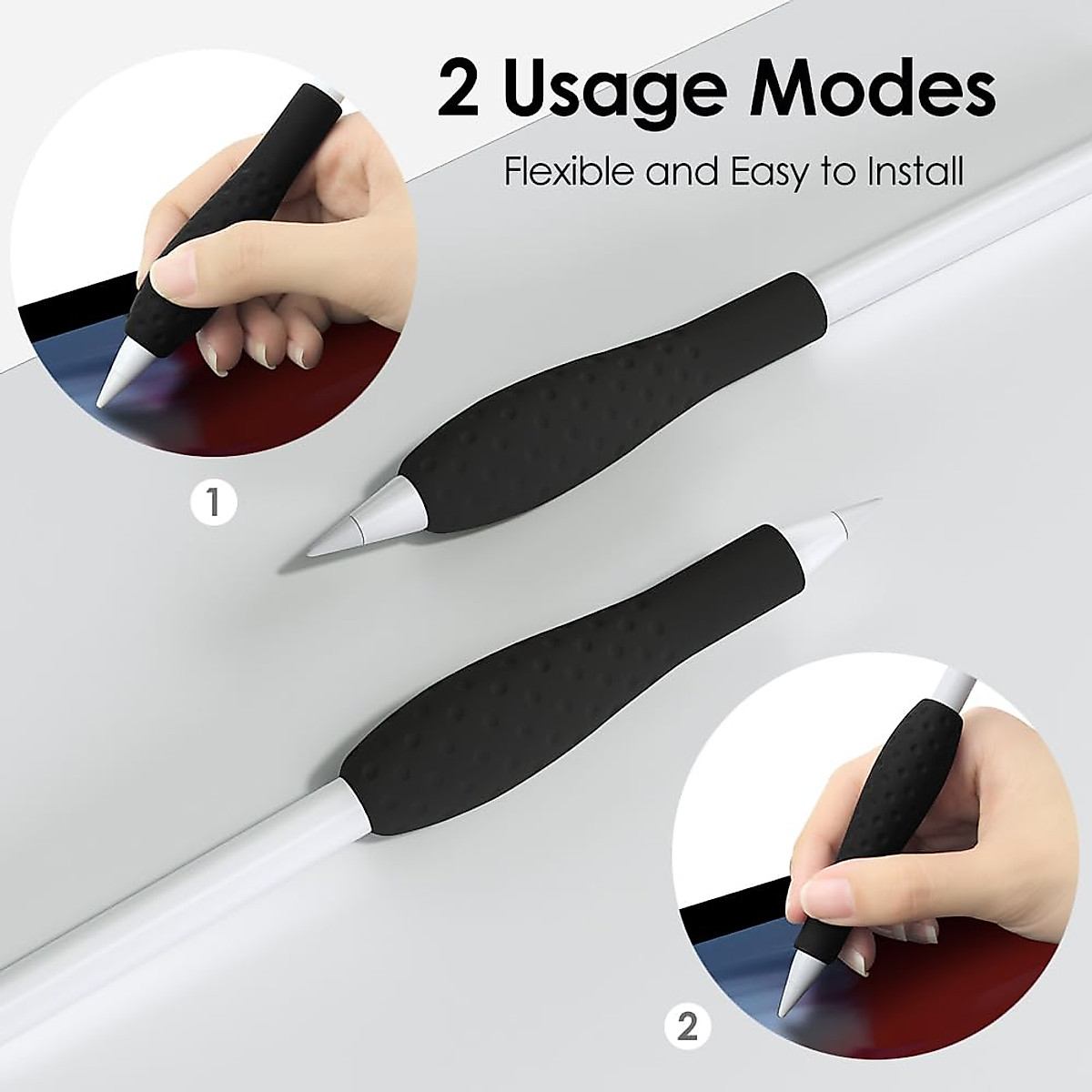 ProElife Ergonomics Grip Holder Silicone Protective Sleeve Cover for Apple Pencil 1st 2nd Generation iPad Pro 11'' 12.9'' 2021/2020/2018 Stylus Accessories Kits (Black)