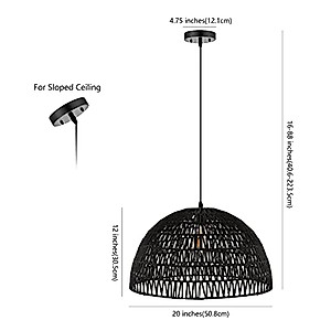 JONATHAN Y JYL6504C Campana 20" 1-Light Bohemian Modern Woven Rattan/Iron LED Pendant Farmhouse Coastal Adjustable Dining Room Living Room Kitchen Island Foyer Bedroom Hallway, Black