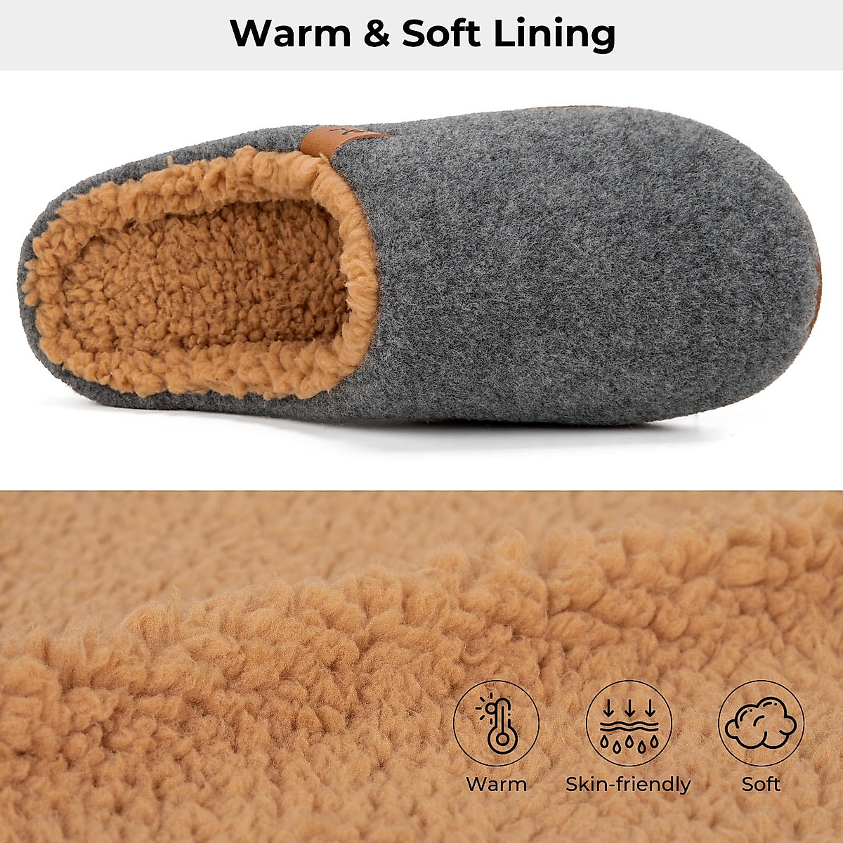 VeraCosy Men's Cozy Faux Wool Slippers Warm Memory Foam Indoor Slip on House Shoes Dark Gray, 11-12 US