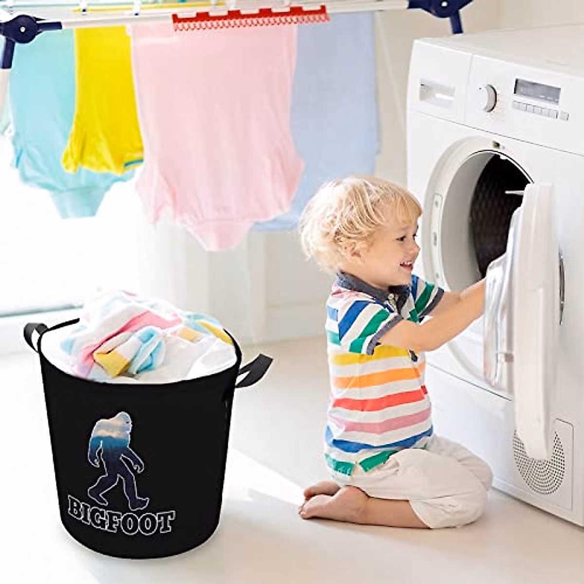 Bigfoot Foldable Laundry Basket Waterproof Hamper Storage Bin Bag with Handle 16.5"x 16.5"x 17"