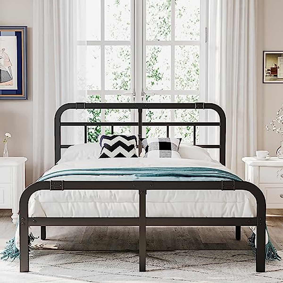 Artimorany Outlet California King Bed Frame with Headboard and Footboard, 14 Inch Heavy Duty, Cal King Bed Frame Mattress Foundation, Noise Free, No Box Spring Needed, Easy Assembly, Black