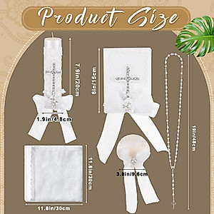 5 Pcs Baptism Candle Set for Boys Girls Included Candle Baptismal Devotional Candle, Baptism Towel, Rosary, Bible, Shell Kit with Pearls Details for Christenings Favor (Cross,Silver)