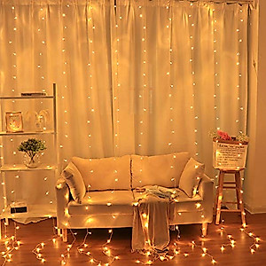 jar-owl Solar Curtain String Lights Waterproof 9.8FT*9.8FT 300 LED 8 Modes for Home /Garden /Patio Wedding /Christmas Party (Warm White)