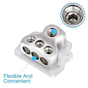 Temank 3 Way Power Distribution Block 1x 0 Gauge in / 3 x 4 Gauge Out Amp Power Distribution Ground Distributor for Auto Car Audio Splitter 2pcs (3 Way)