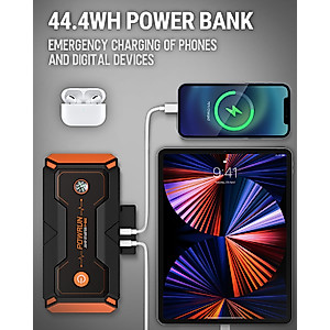 Powrun P-ONE Jump Starter, 2000A Portable Jump Box - Car Jump Starter Battery Pack for up to 8.0L Gas and 6.5L Diesel Engines, 12V Battery Jump Starter with Carry Case (Orange)