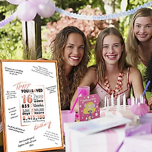 Vuzvuv 12x16 Framed Sweet 16th Birthday Party Decorations for Girl with Pen & Gold Rose Frame, Sweet 16 Party Decorations Signing Board Guest Book, Funny 16th Birthday Gifts for Girl Friend Daughter