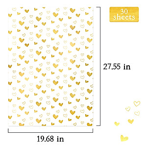 MR FIVE White with Metallic Gold Heart Tissue Paper Bulk,20" x 28",Gold Heart Design Tissue Paper for Gift Bags,Gift Wrapping Tissue Paper for Birthday,Valentine's Day,Mother's Day,Weddings,30 Sheets