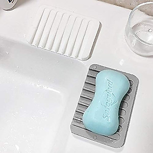KUFUNG Soap Tray, Flexible Silicone Soap Dish, Soap Case Holder for Bathroom Shower Waterfall Drainer Kitchen, Keep Soap Dry & Easy to Clean (Grey+White)