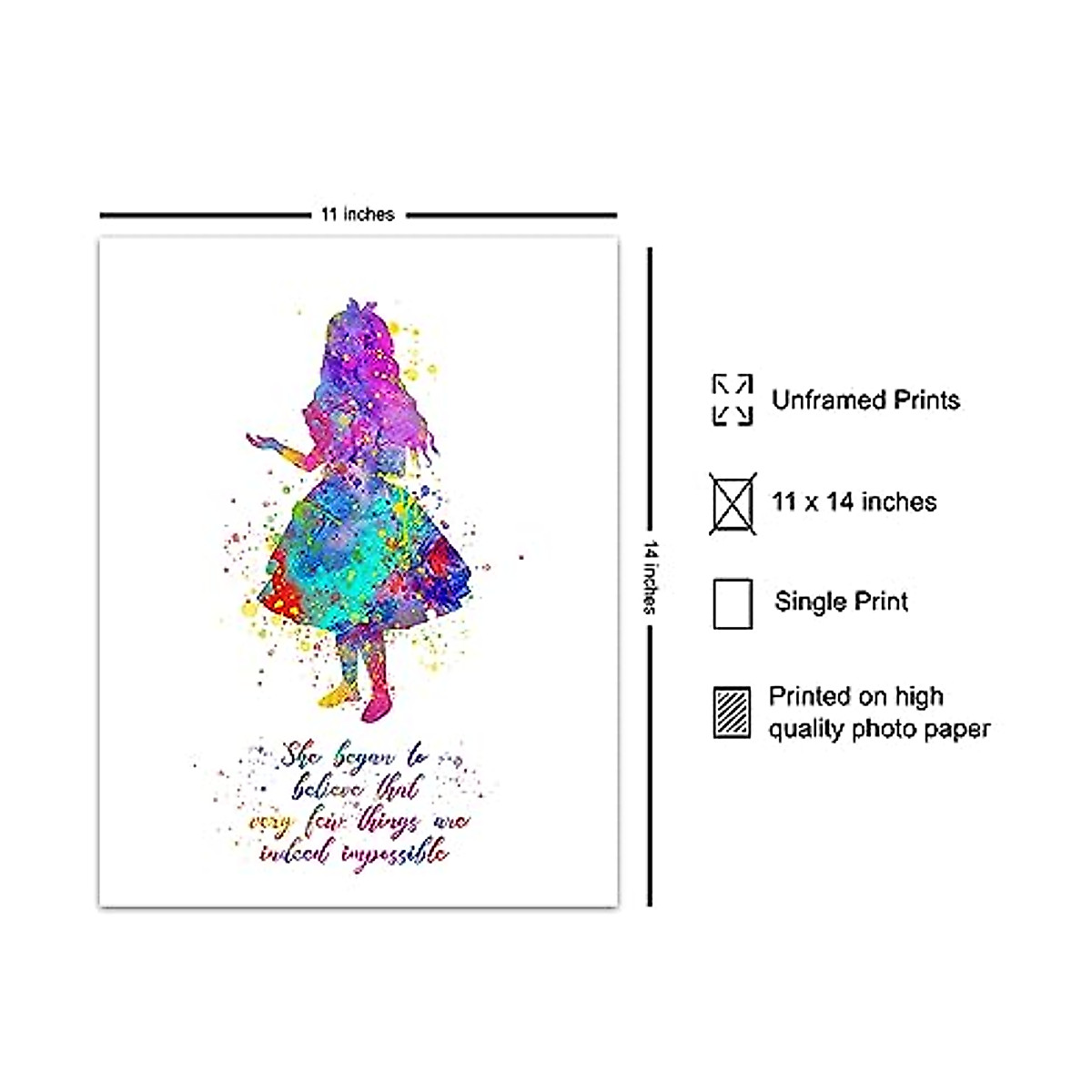 Motivational Quotes For Girls Room 11x14 - Alice in Wonderland Theme - Inspirational Quotes Wall Art for Women - Girls Bedroom Decor - positive affirmation - Positive Sayings Poster - Teen Girls Room