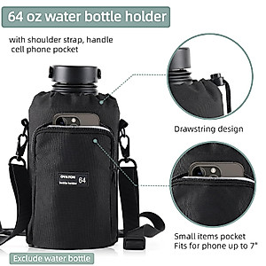 OYATON Water Bottle Holder With Strap for 64oz Bottles, Water Bottle Carrier Bag With Pocket and Handle for Walking Travel and Hiking(Exclude Bottle)