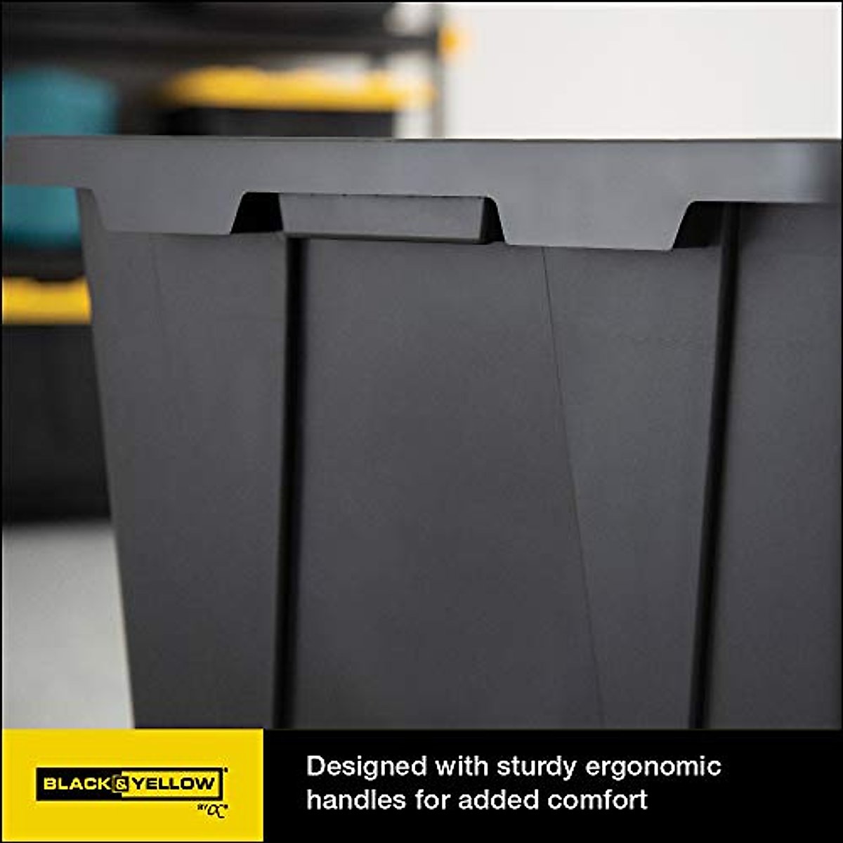 CX BLACK & YELLOW 27-Gallon Tough Storage Containers with Secure Snap Lid, Stackable, Extremely Durable, Nestable, 4 Pack