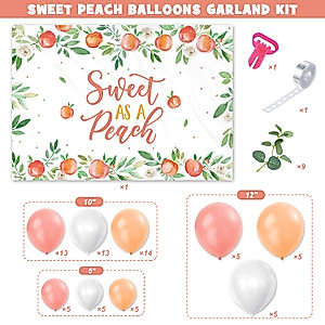 Vansolinne Sweet As A Peach Backdrop And Balloons Garland for Baby Shower one sweet peach Birthday Party Decorations Photography Background Little Peach Birthday Parties Cake Smash Photo Shoot