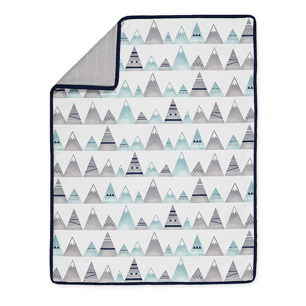Sweet Jojo Designs 4 pc. Navy Blue, Aqua and Grey Aztec Mountains Baby Boy or Girl Unisex Crib Bedding Set Without Bumper