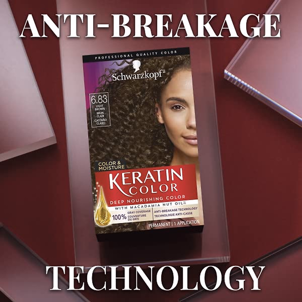 Schwarzkopf Keratin Color, Color & Moisture Permanent Hair Color Cream, 6.83 Light Brown