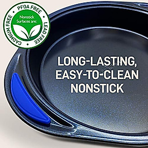 NutriChef 10-Piece Kitchen Oven Baking Pans - Deluxe Carbon Steel Bakeware Set with Stylish Non-stick Blue Coating Inside&Out,Blue Silicone Handles Dishwasher Safe & PFOA, PFOS, PTFE Free (NCBK10S)